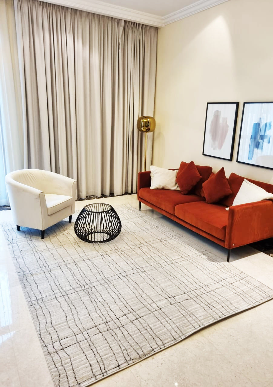 Buy Round Zen Bianca Carpet - Charcoal Grid Pattern | Carpet Centre