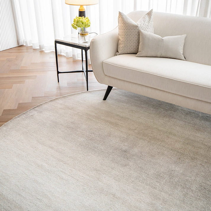 Oscar Dune - Solid Shaded Ombré Beige-Grey Round Rug | Carpet Centre